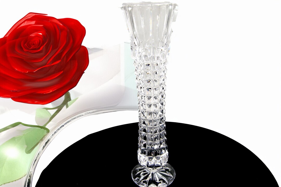 Vintage Heavy Crystal Waffle Hobnail Pattern 8 1/2" Hexagon Top Bud ...