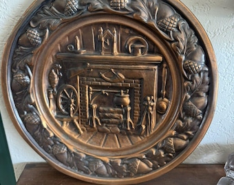 Vintage Coppercraft Guild Colonial Fireplace Copper Wall Hanging Plate ...