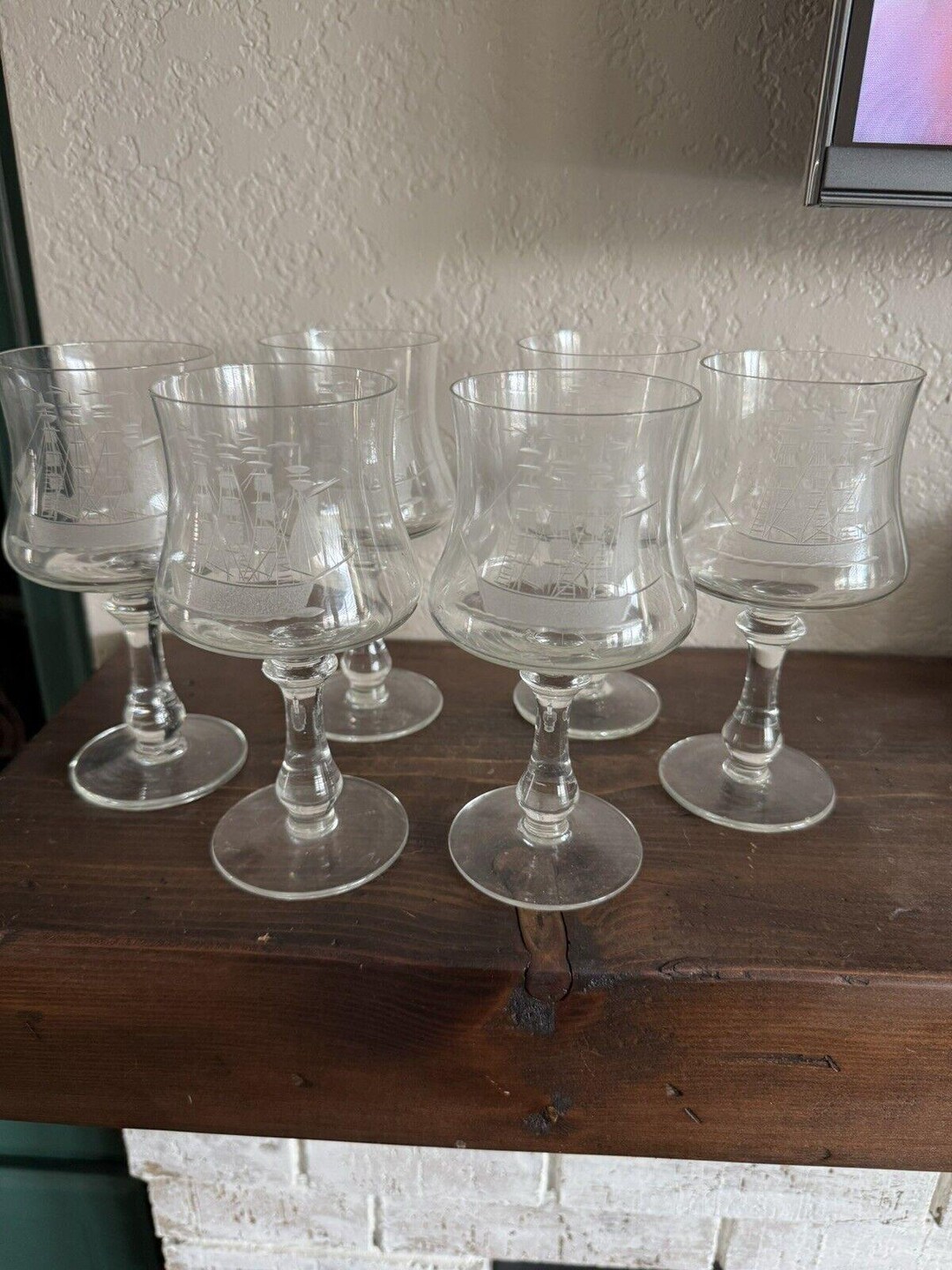 6 Vintage Leonard Crystal Wine Glasses Queens Award Handcrafted Etched ...