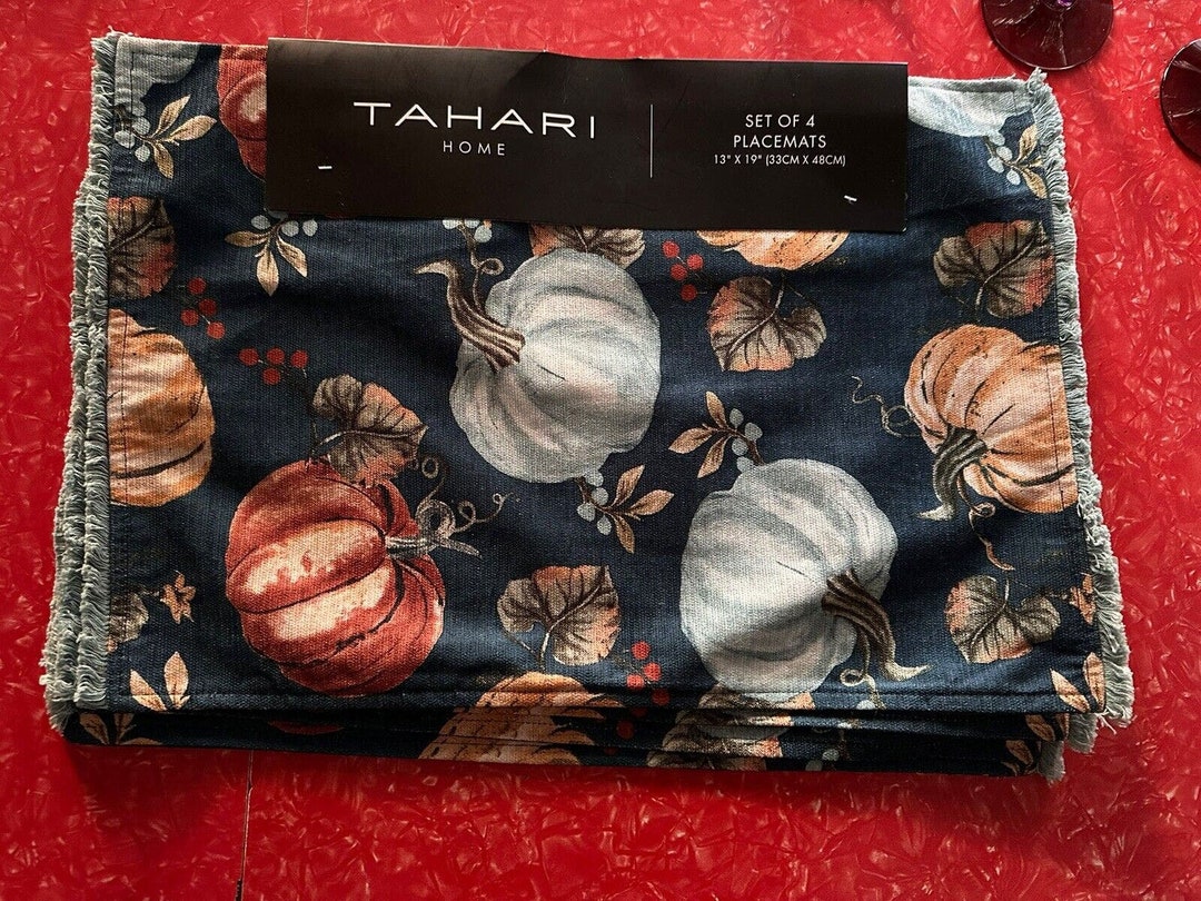 Set of 4 Tahari Autumn Fall 13" X 19" Placemats Pumpkins Berries Teal ...