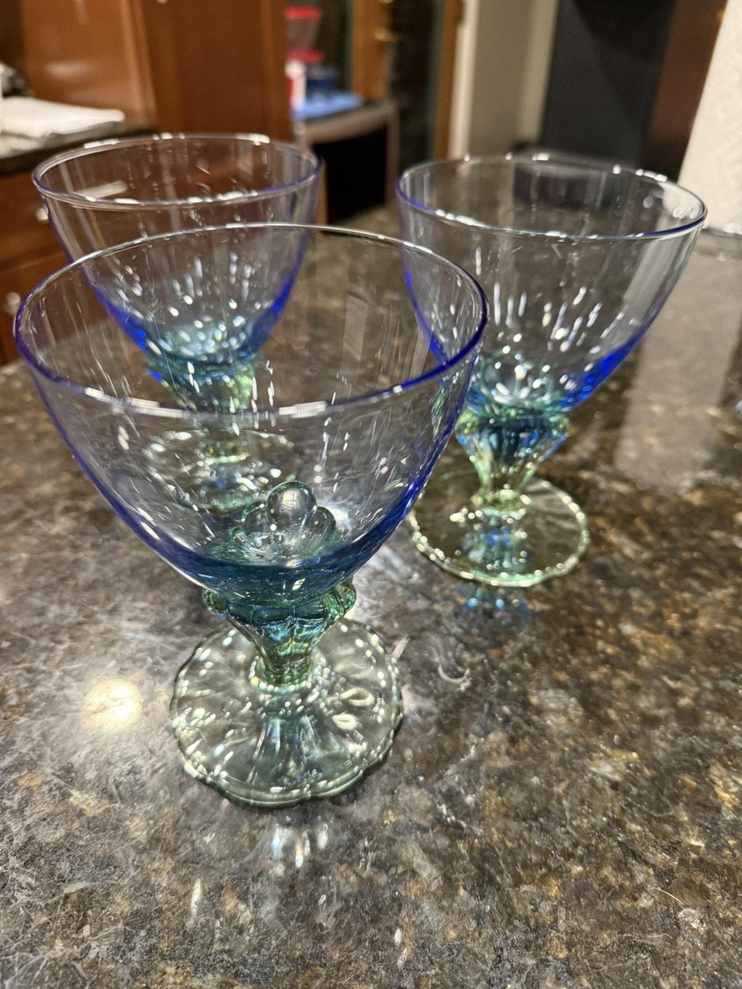 Bormioli Rocco Bahia Blue Green 3 Piece Wine Dessert Glasses Italy ...