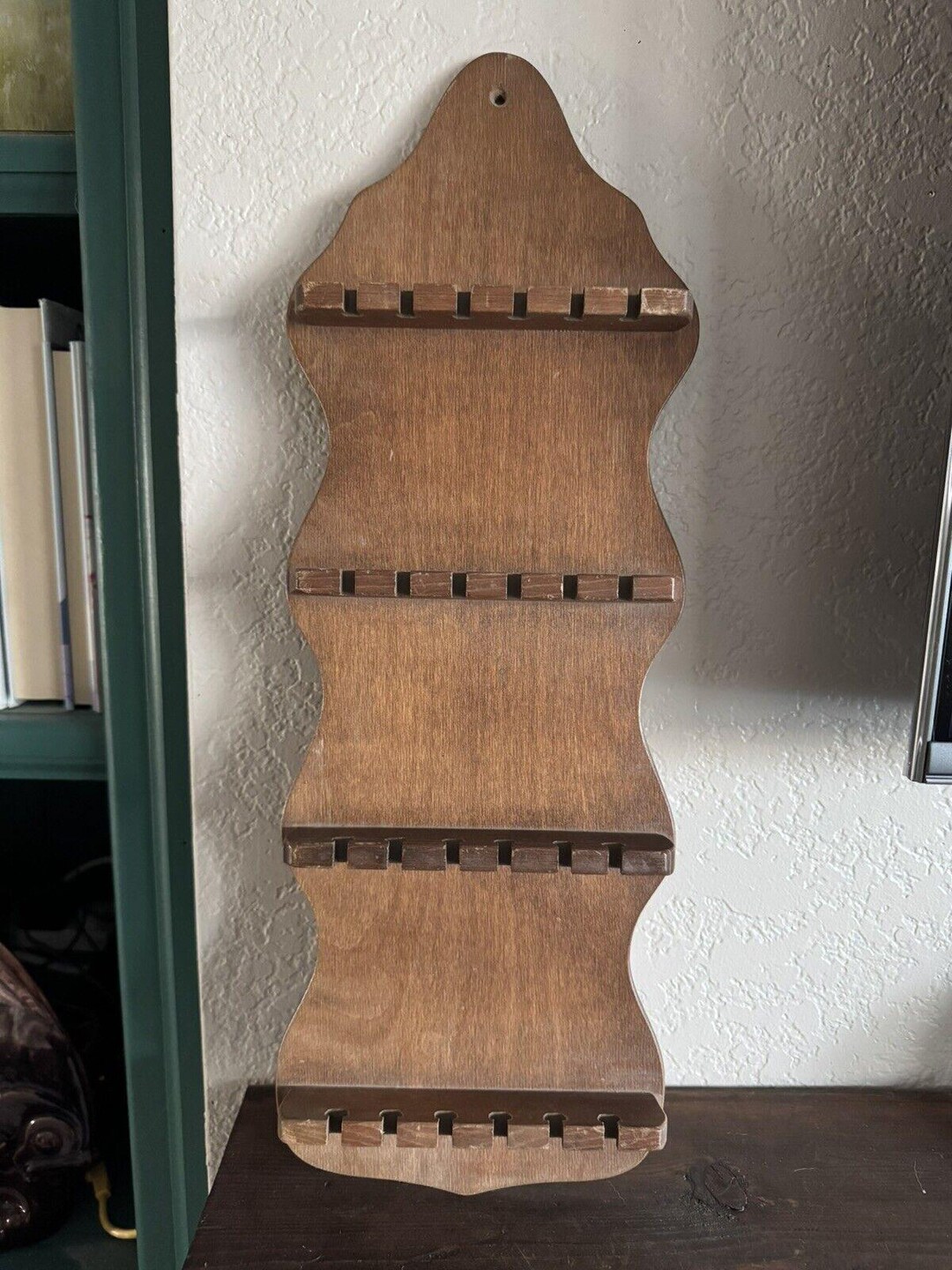 Vtg Wooden Souvenir Spoon Holder Wall Hanging Display Rack 24 Slots ...
