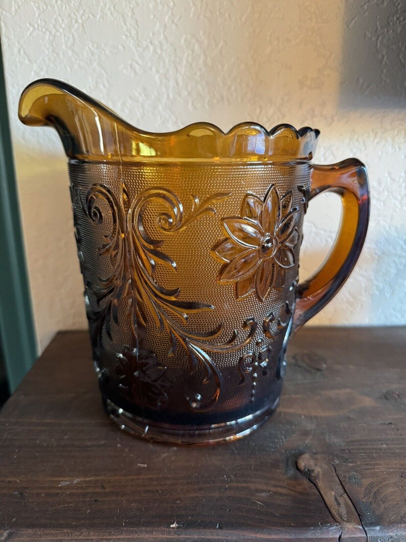 Vintage Amber Indiana Glass Tiara Side Pitcher Sandwich Daisey 68 Oz - Etsy