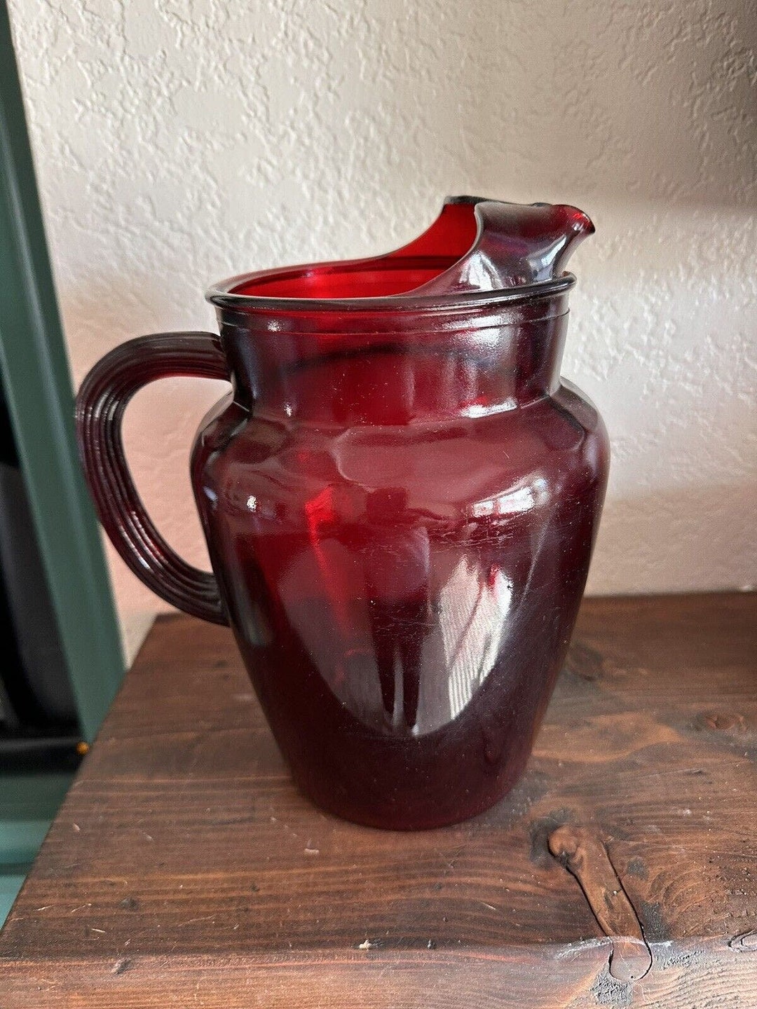 Vtg Anchor Hocking Royal Ruby Red Windsor Pattern 64 Oz Glass Pitcher ...