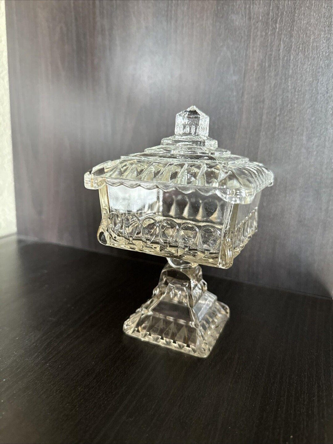 Vintage Jeanette Glass Wedding Cake Box Compote Pedestal Candy Dish ...