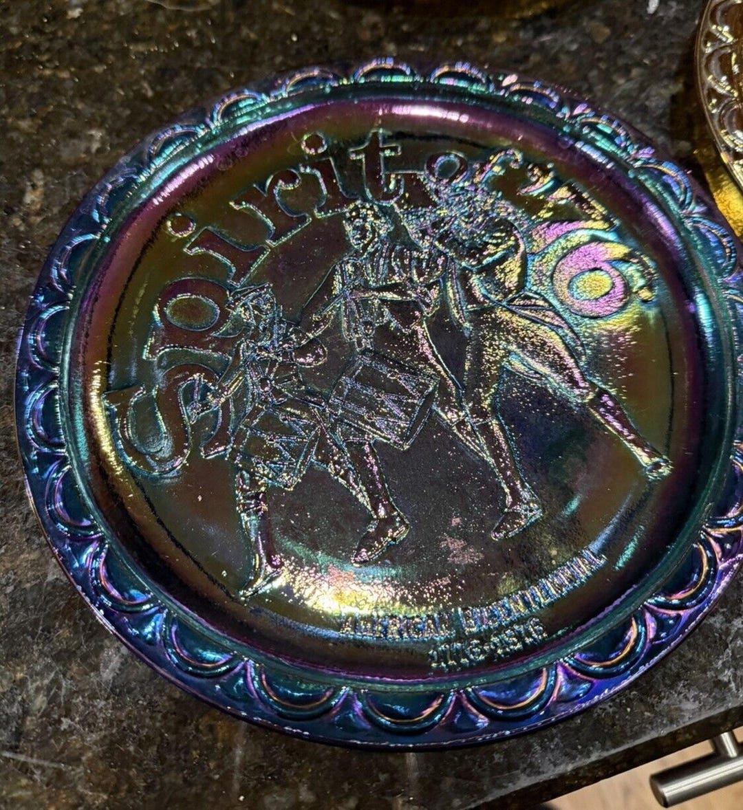 Spirit of 76 American Bicentennial 1776-1976 Carnival Glass Blue Plate ...