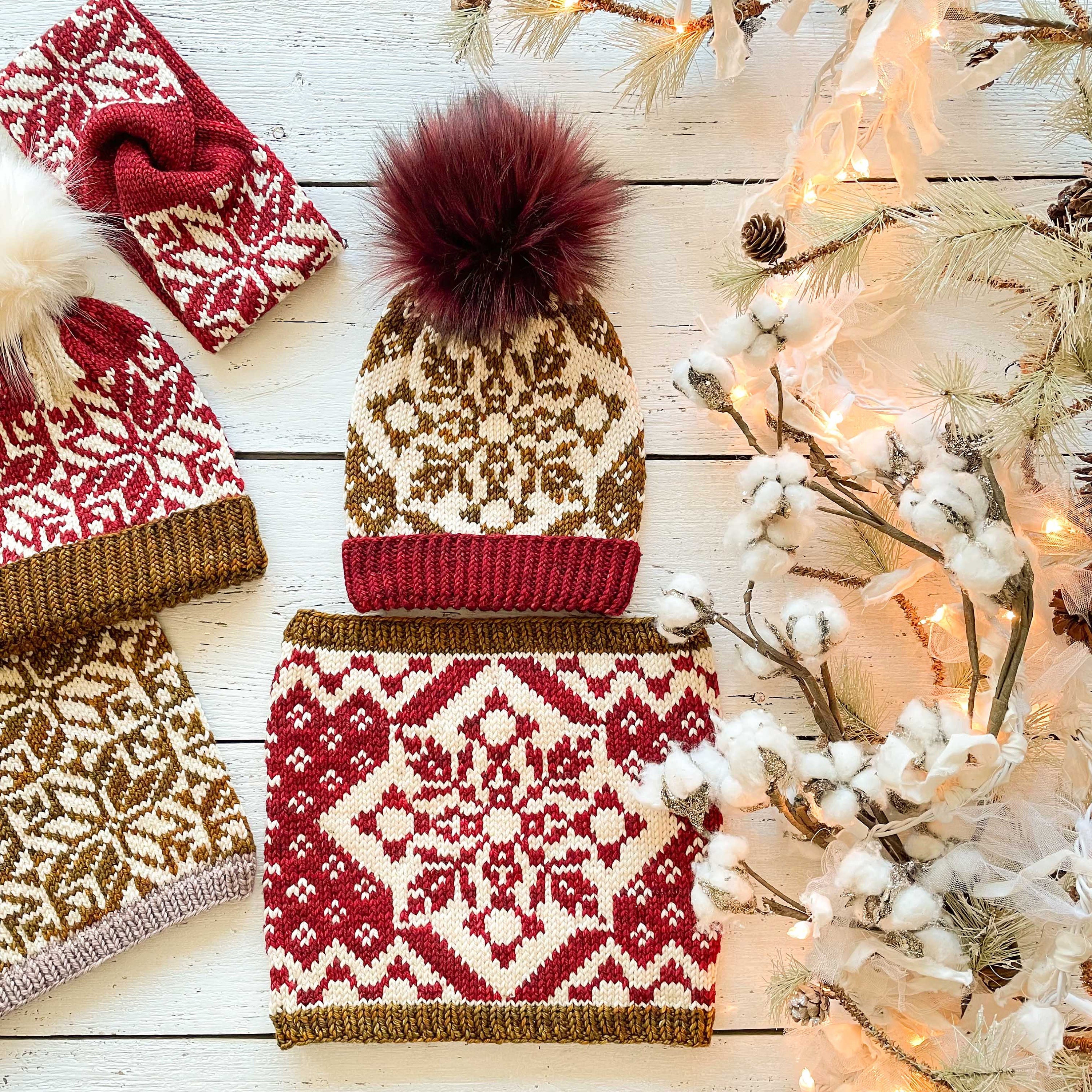 KNITTING PATTERNS: the Dreaming of Snow Collection / 2 Beanies, 2 Cowls ...