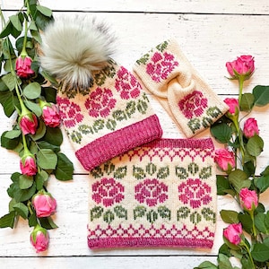 KNITTING PATTERN: Rose Garden Cowl /knit Cowl Pattern, Stranded Colorwork, Worsted Weight Cowl ...