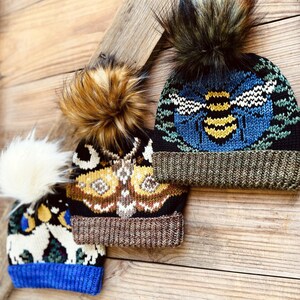 KNITTING PATTERN: Lunar Moth Beanie / Knit Hat Pattern,duplicate Stitch ...