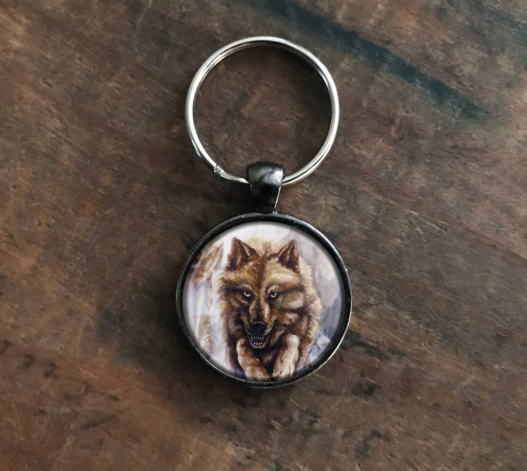 Wolf Head Keychain With Original Artwork - Etsy