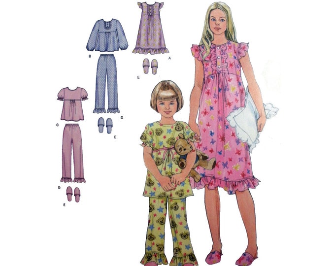 Girls' Nightgown Pajamas and Slippers Sewing Pattern - Etsy