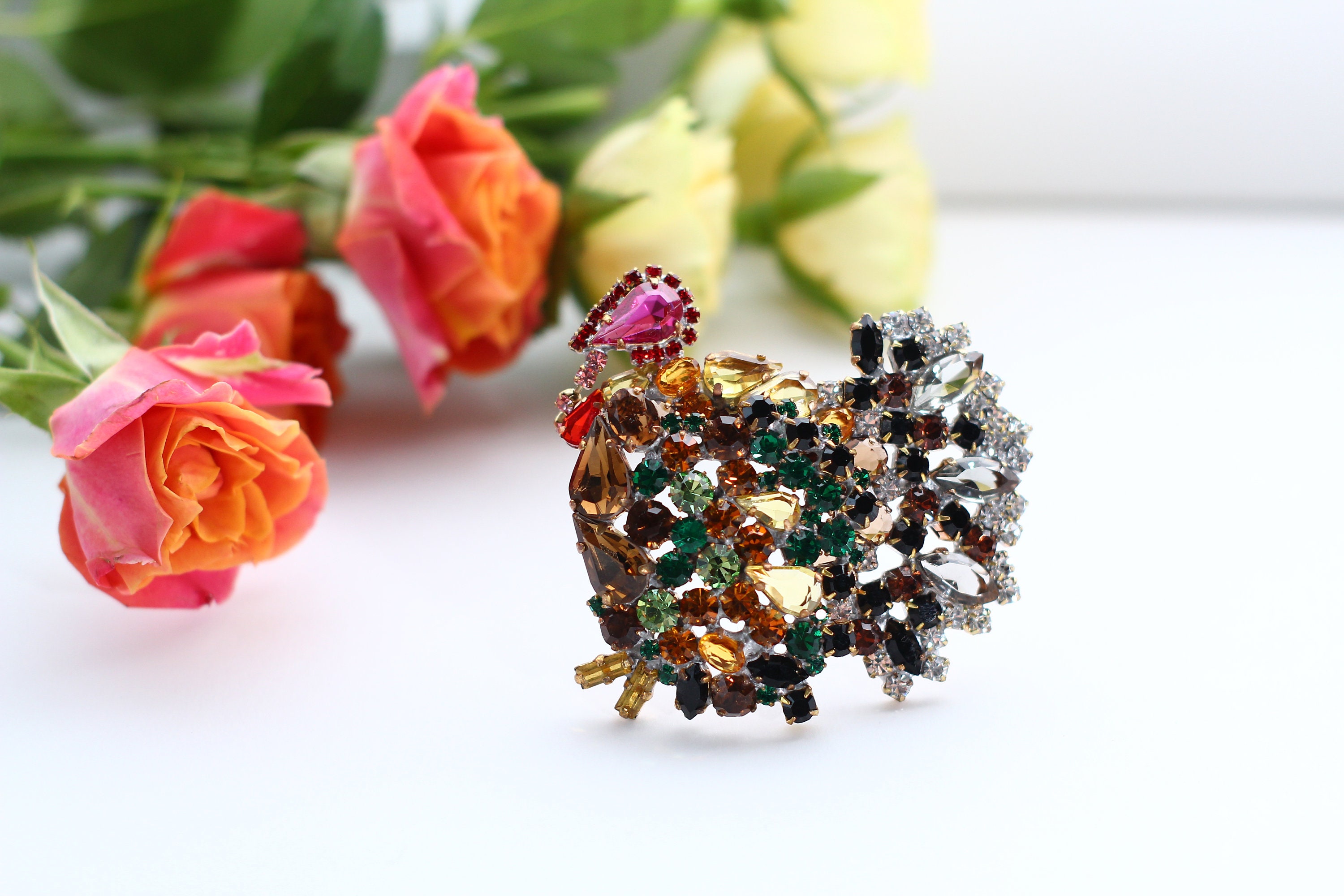 Vintage Turkey Brooch Czech Crystal Brooch Vintage Jewelry | Etsy