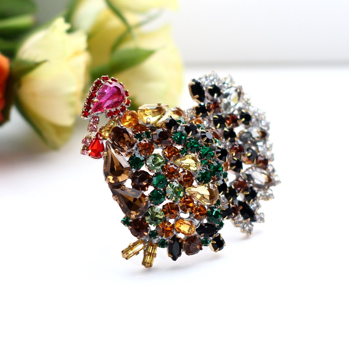 Vintage Turkey Brooch Czech Crystal Brooch Vintage Jewelry | Etsy