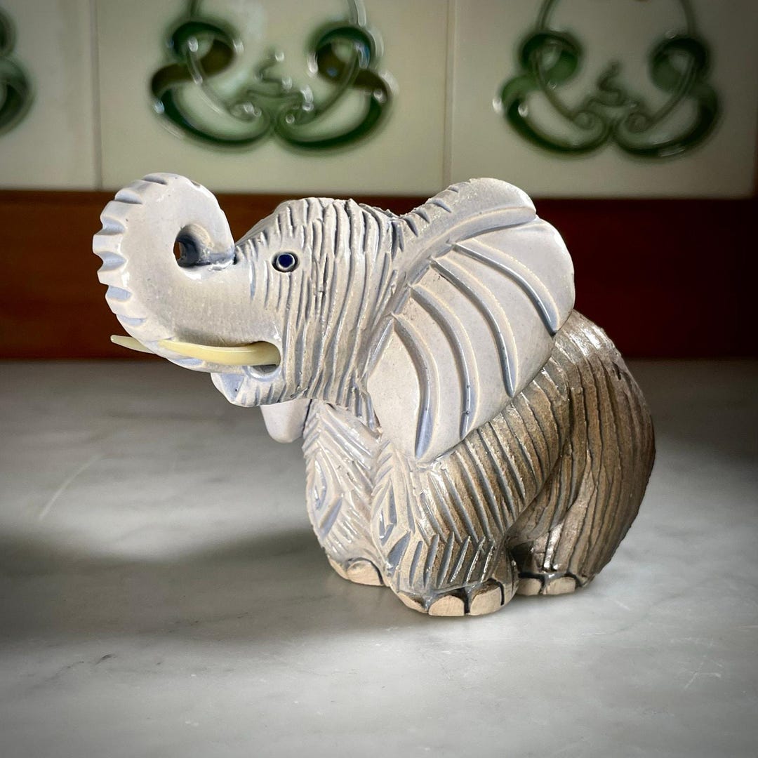 Vintage Artesania Rinconada Pottery African Elephant Figurine 159 Trunk ...