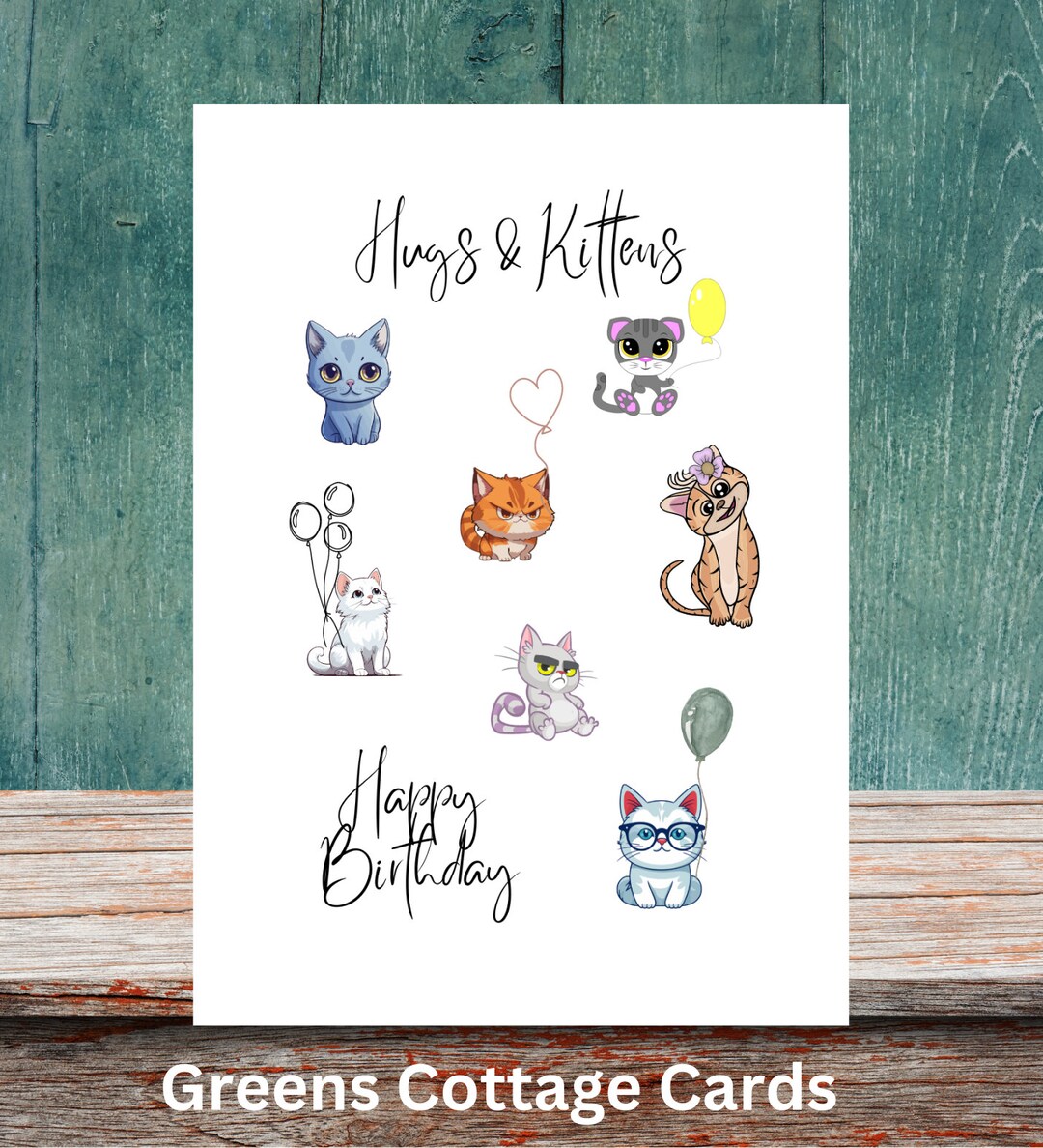 Cat Birthday Card, Cute Cat Card, Add Your Own Message, Animal Themed ...