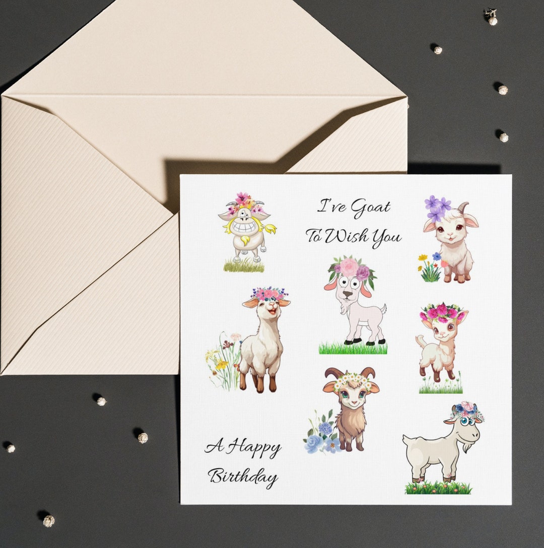 Birthday Card, Birthday Card Personalised , Funny Goat Card, Cute Goats ...