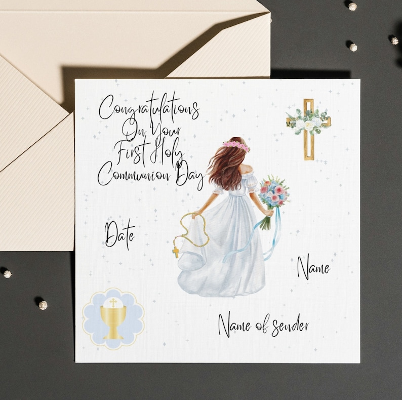 Personalized First Communion Card, Beautiful First Communion Card for Girl, Communion Keepsake ...