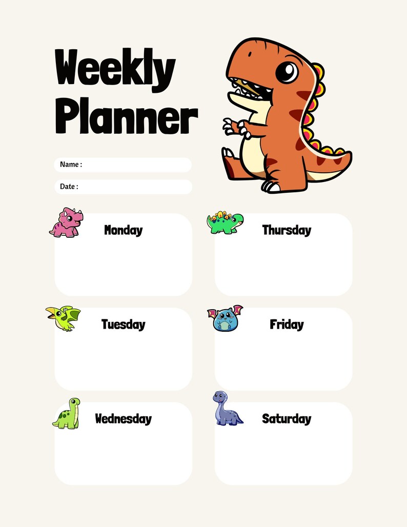Dino Kids Weekly Planner - Etsy