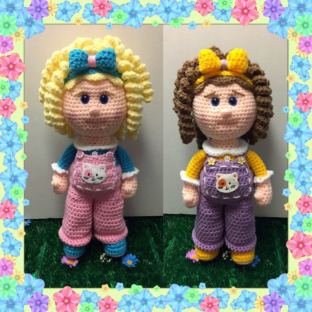 Gracie and Gabby Crochet Pattern, Girl Doll, Curly Hair, Overalls ...