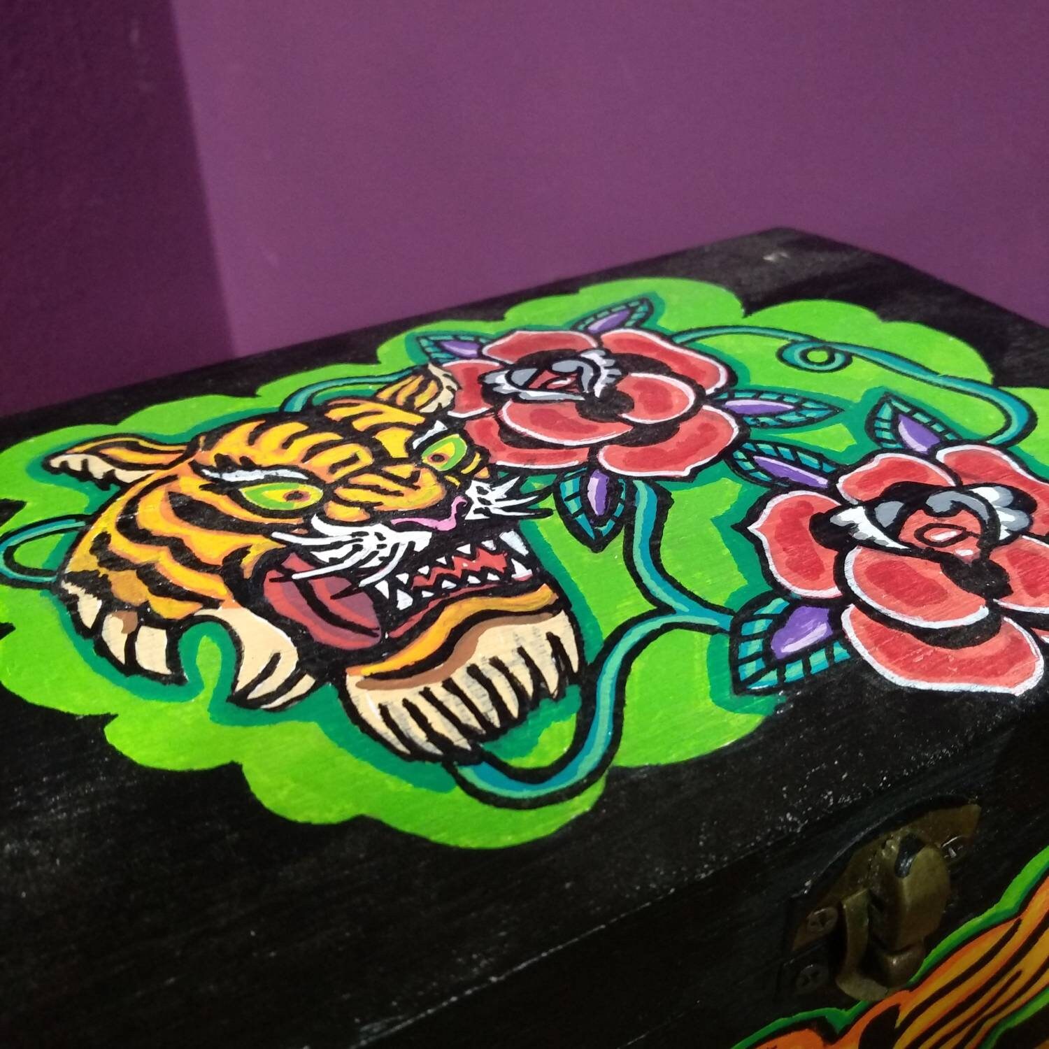 Old school Tiger Wooden Box