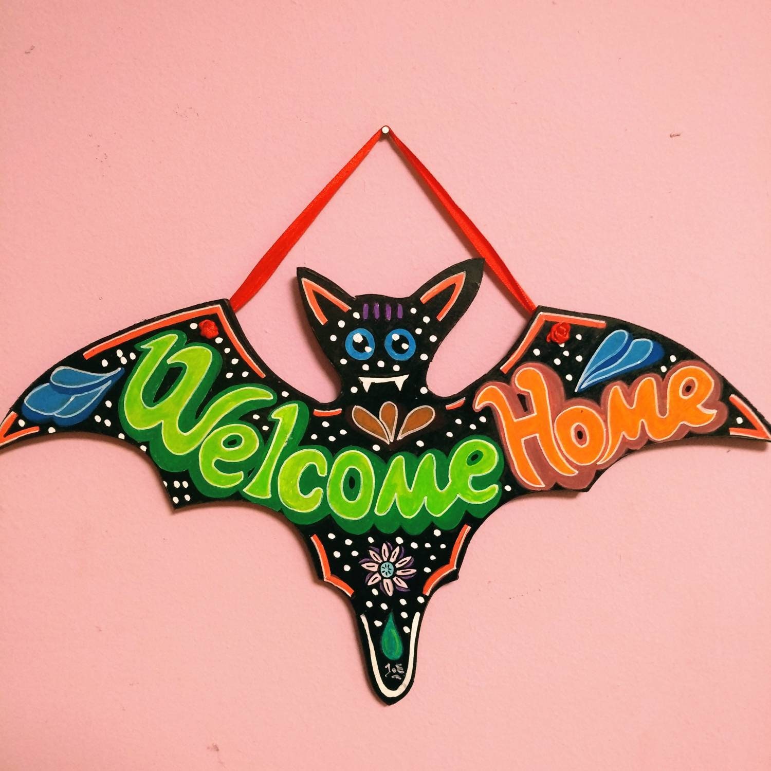 Welcome Home Flower Power wooden bat Signal