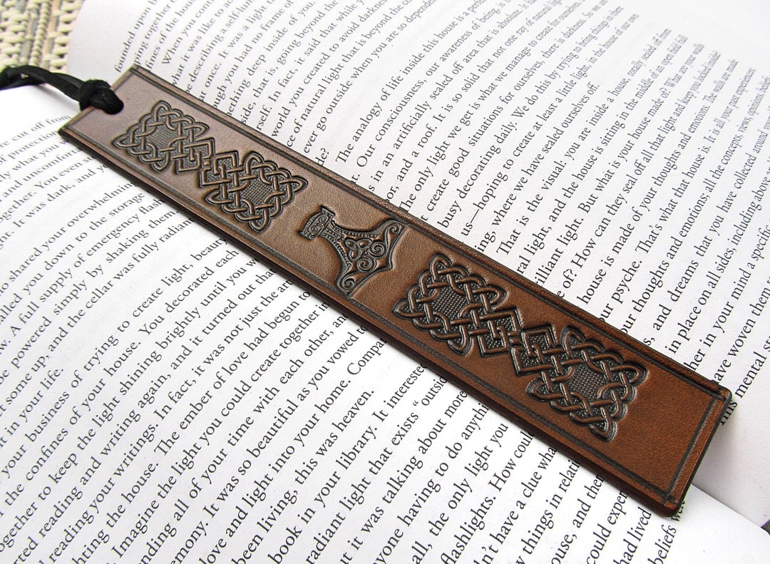Thor's Hammer Leather Bookmark, Norse Mythology Bookmarker W/mjolnir ...