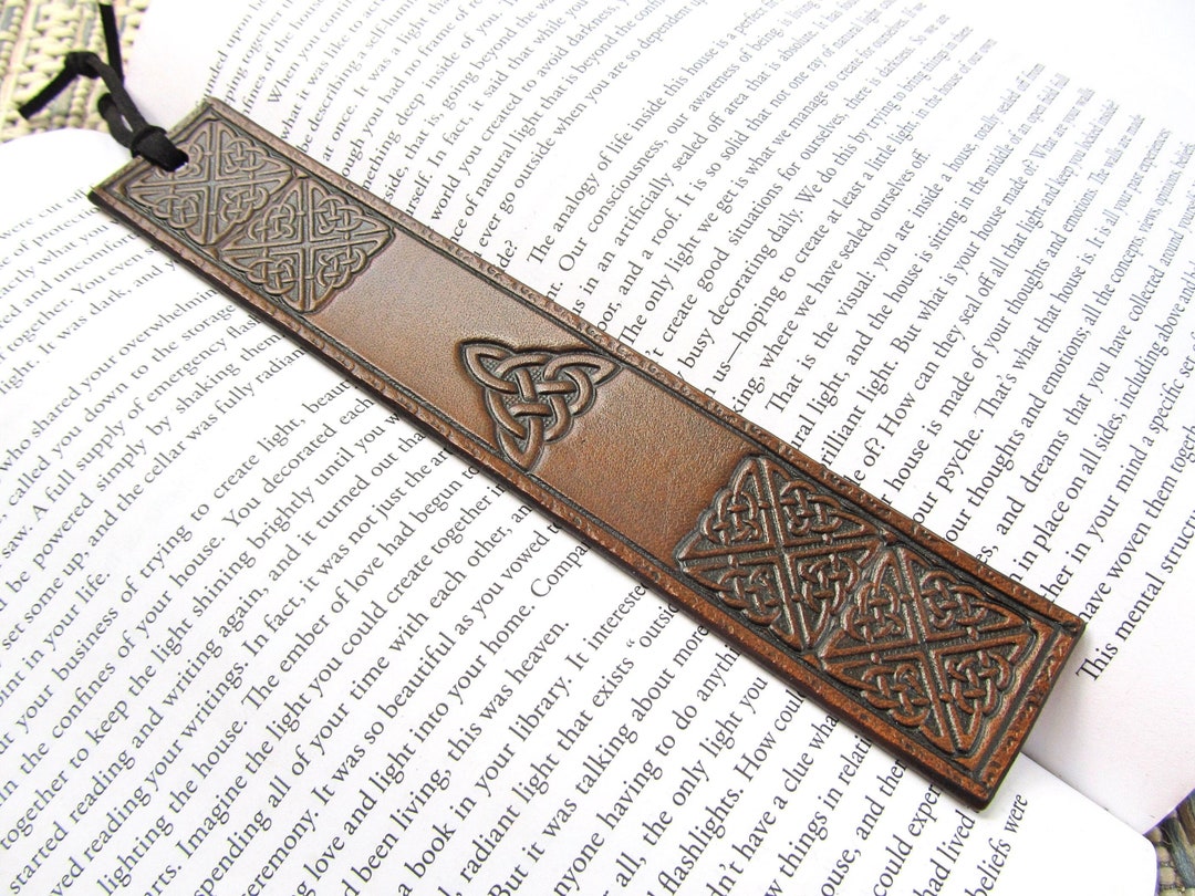 Leather Bookmark W/trinity Knot Celtic Knotwork, Premium Celtic Leather ...