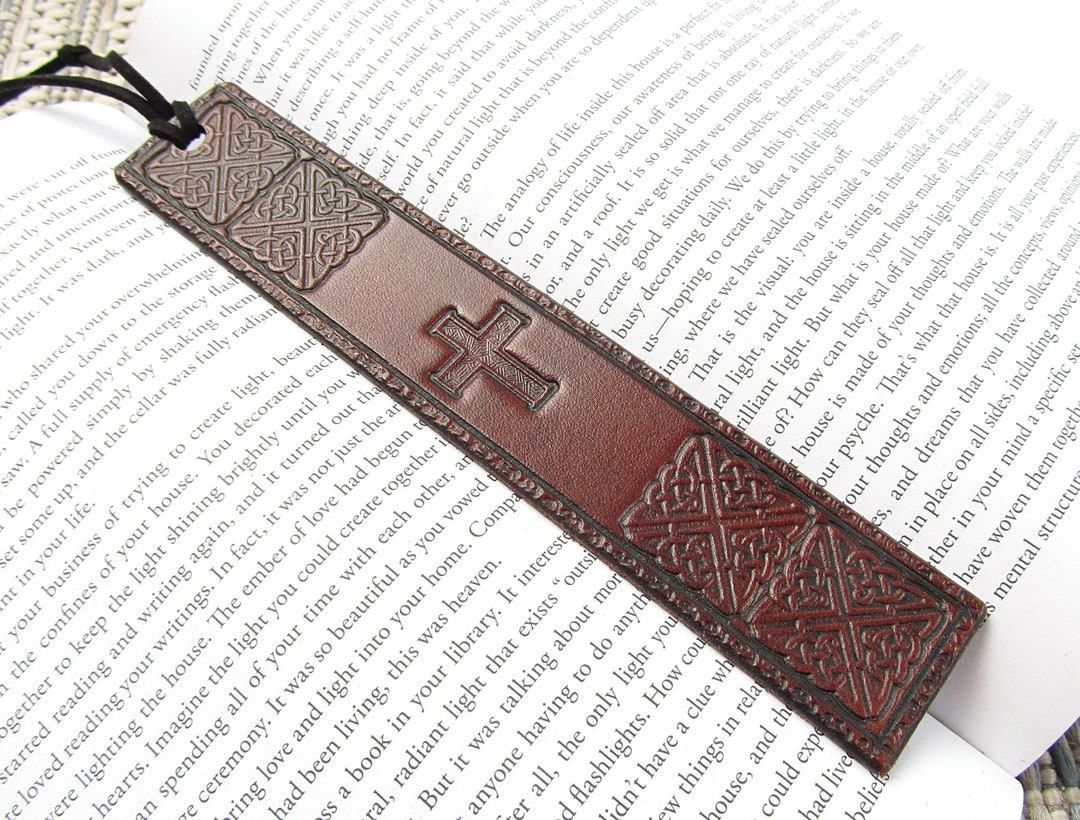 Leather Bible Marker W/cross Knotwork, Bible Accessory in Mahogany ...