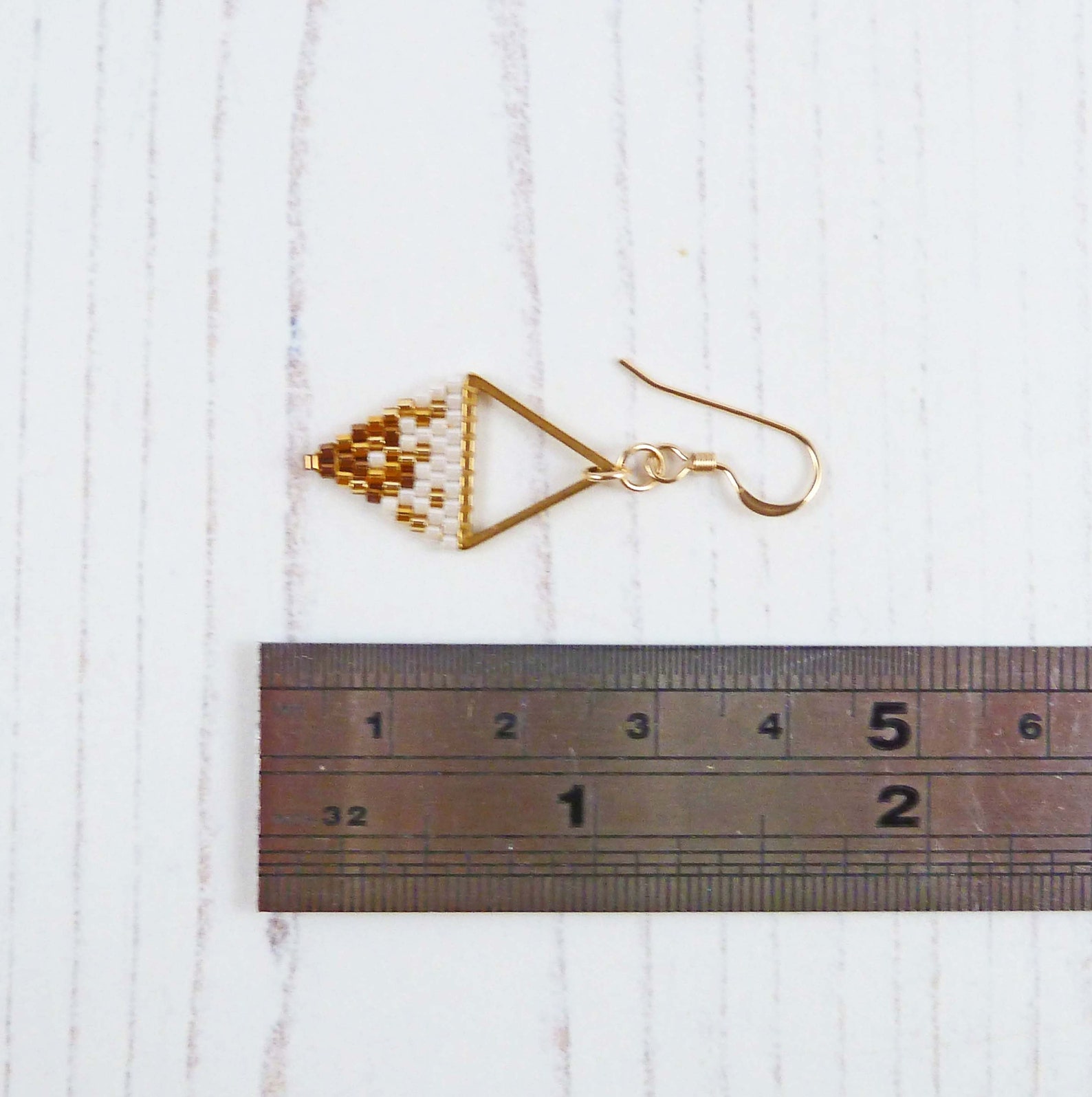 Small Gold Triangle Earrings, MADE TO ORDER, Beaded Triangles, Gift for ...