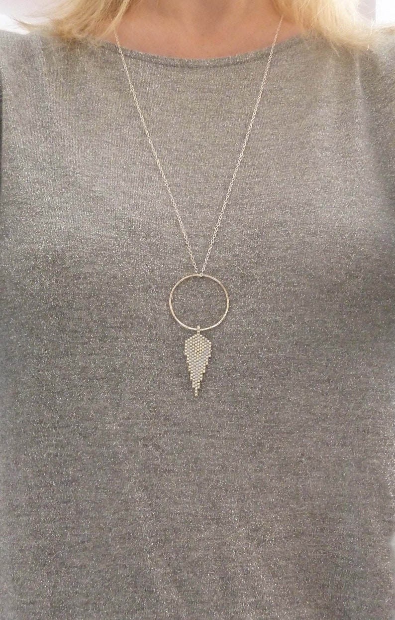 Long Silver Circle & Angel Wing Necklace, Guardian Angel, Long Sterling ...