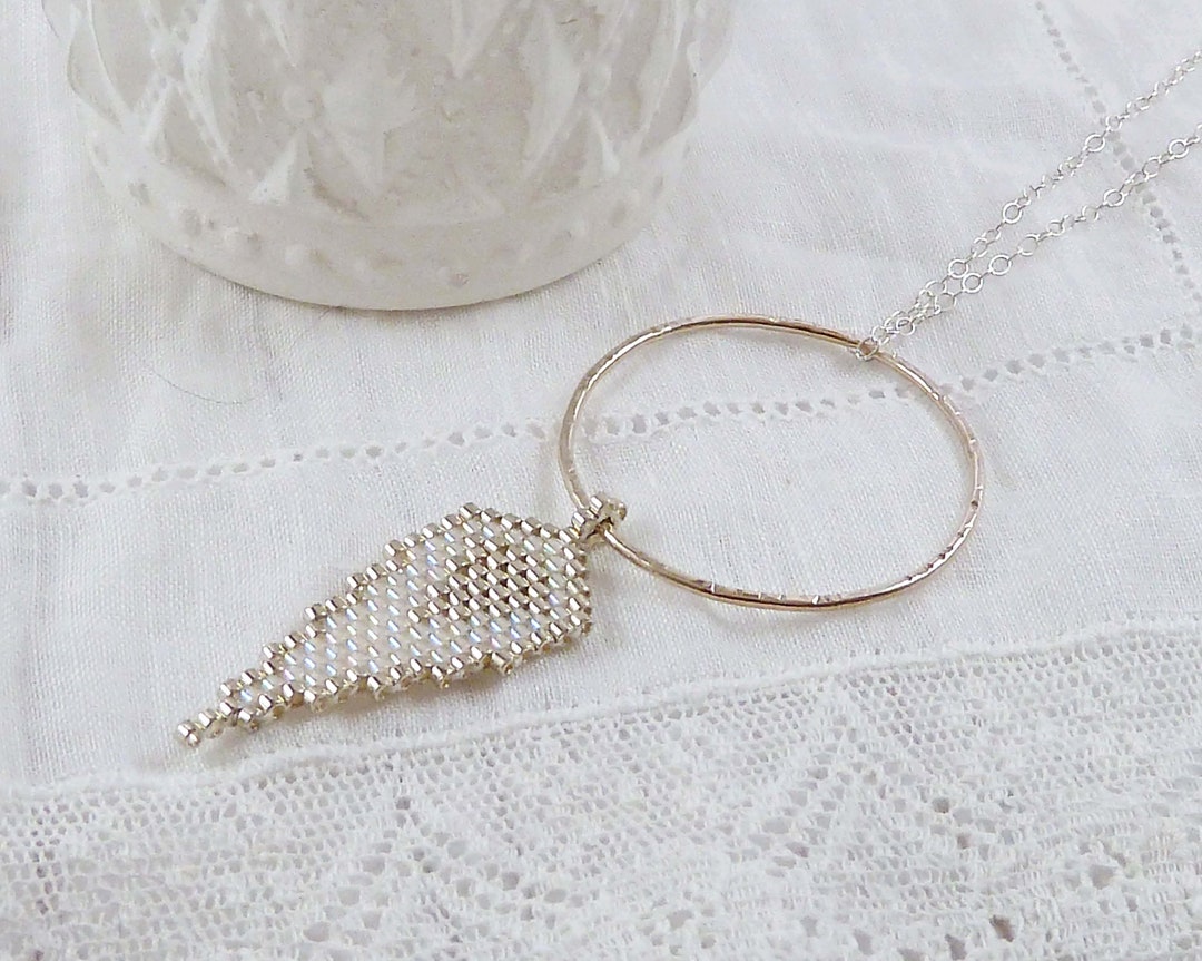 Long Silver Circle & Angel Wing Necklace, Guardian Angel, Long Sterling ...