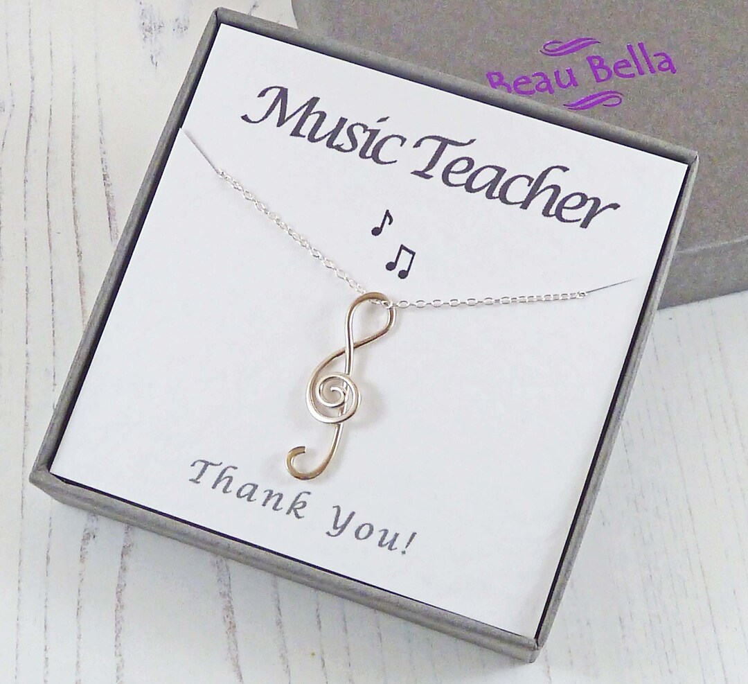 Music Teacher Gift, Silver Treble Clef Necklace, Piano Teacher Thank ...