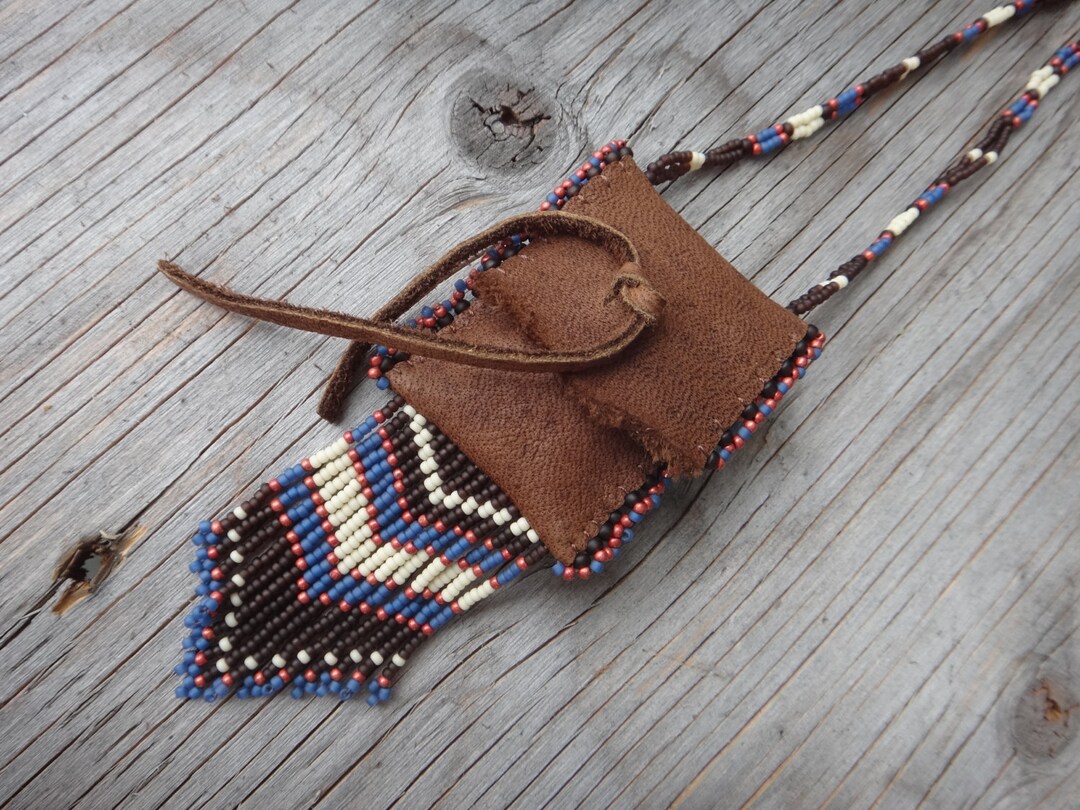 Medicine Pouch. Beaded Moose Leather Pouch Necklace. Traditional Native ...