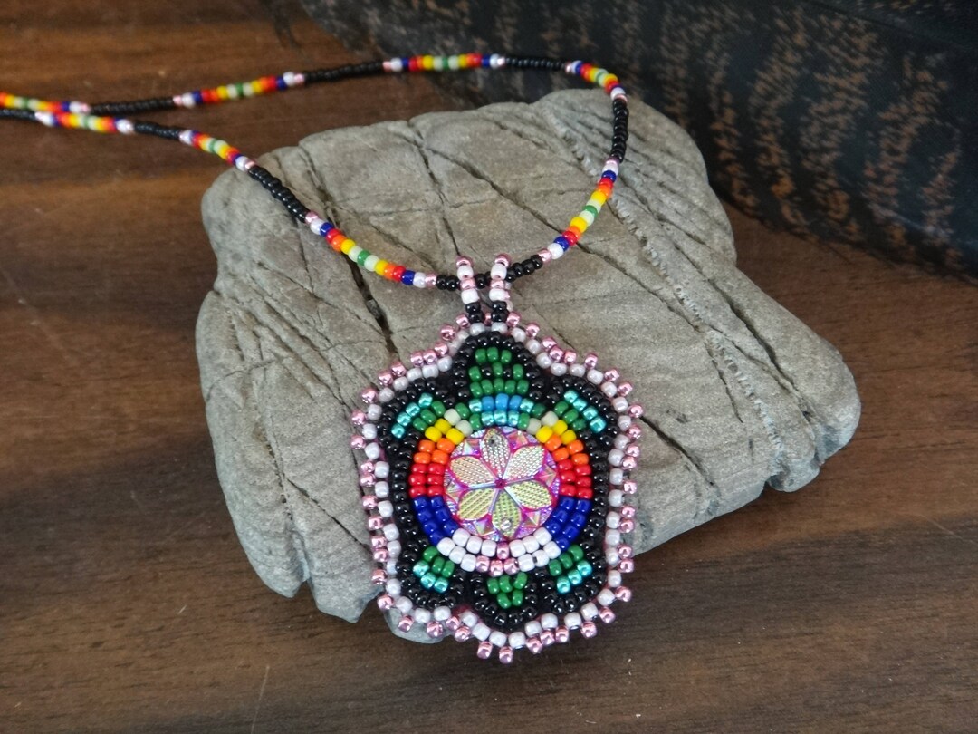 Native American Beaded Turtle Necklace. Mother Earth Rosette Necklace ...