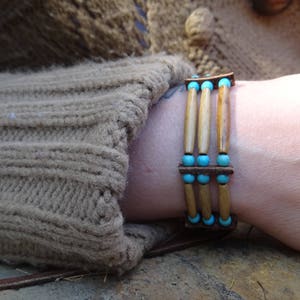 Native American Bone Bracelet Hairpipe, Moose Leather and Turquoise ...