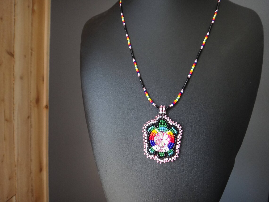 Native American Beaded Turtle Necklace. Mother Earth Rosette - Etsy