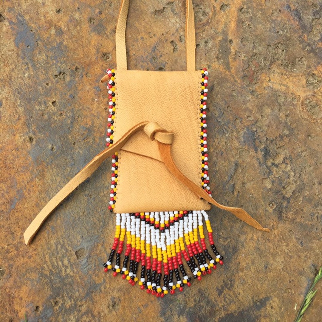 Medicine Beaded Pouch. Native American Fringed Deerskin Leather Pouch ...