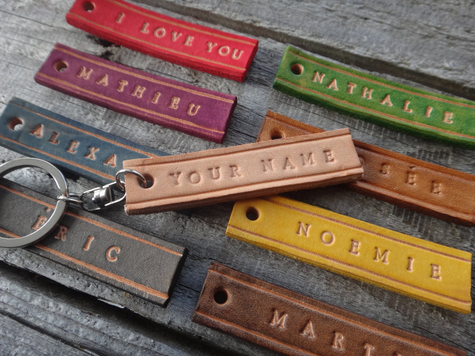 Personalized Leather Keychain. Tag Bag or Keyring Engraved | Etsy