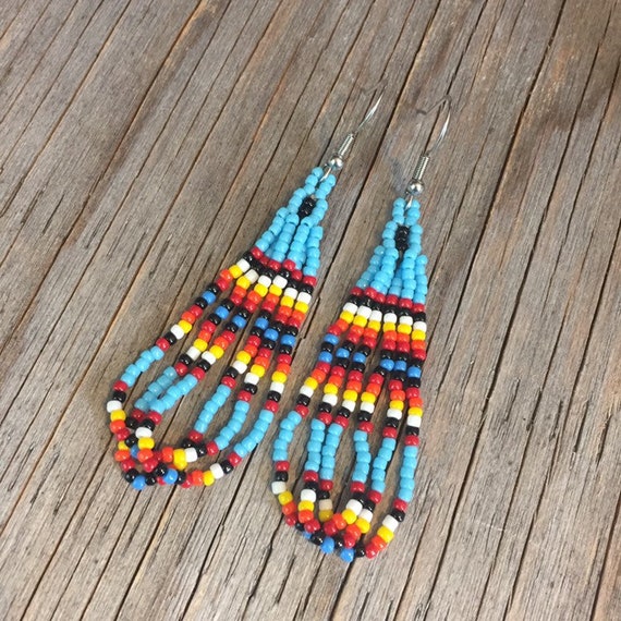 Native American earring. Earrings fringed seed beads. American | Etsy