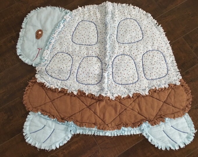 Turtle Rag Quilt Baby Blanket Blue Turtle Throw Flannel - Etsy