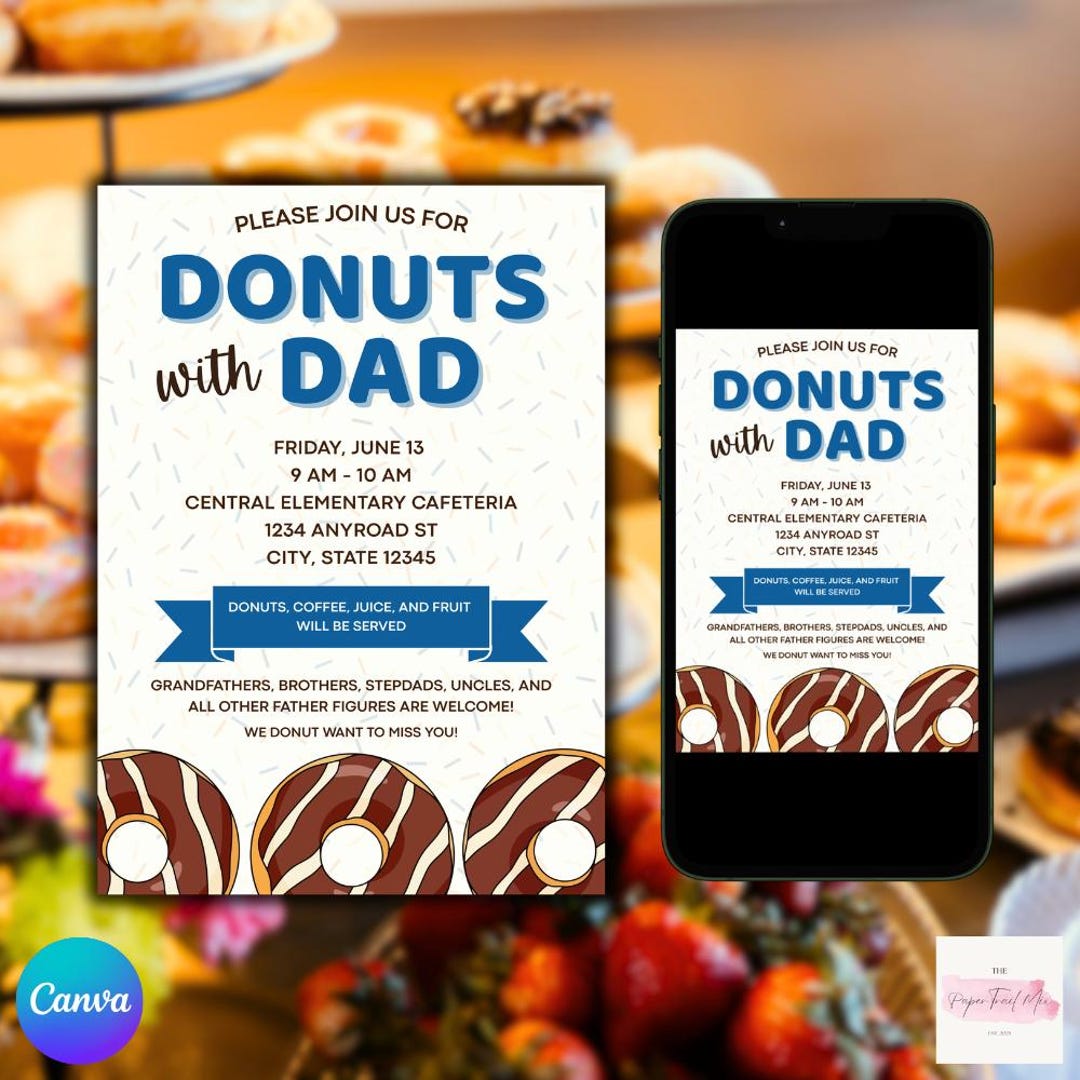 Donuts With Dad Father's Day Invitation: Editable Donut Party Invite ...