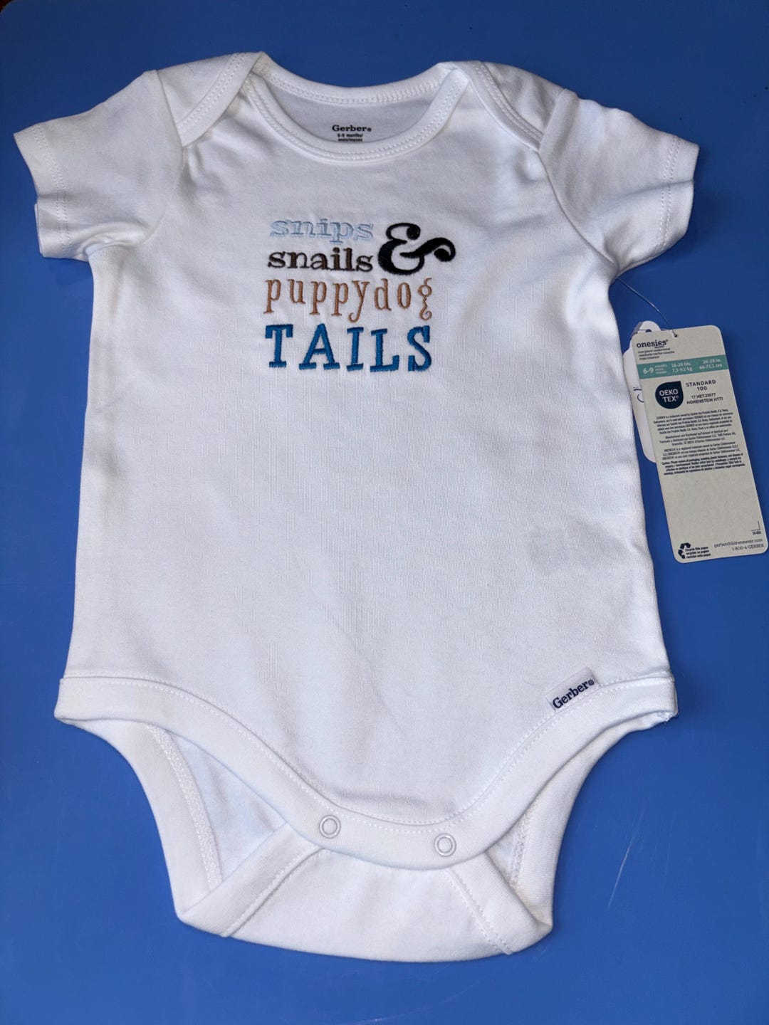 Embroidered Gerber Onesie: “snips & Snails” 6-9 Months - Etsy