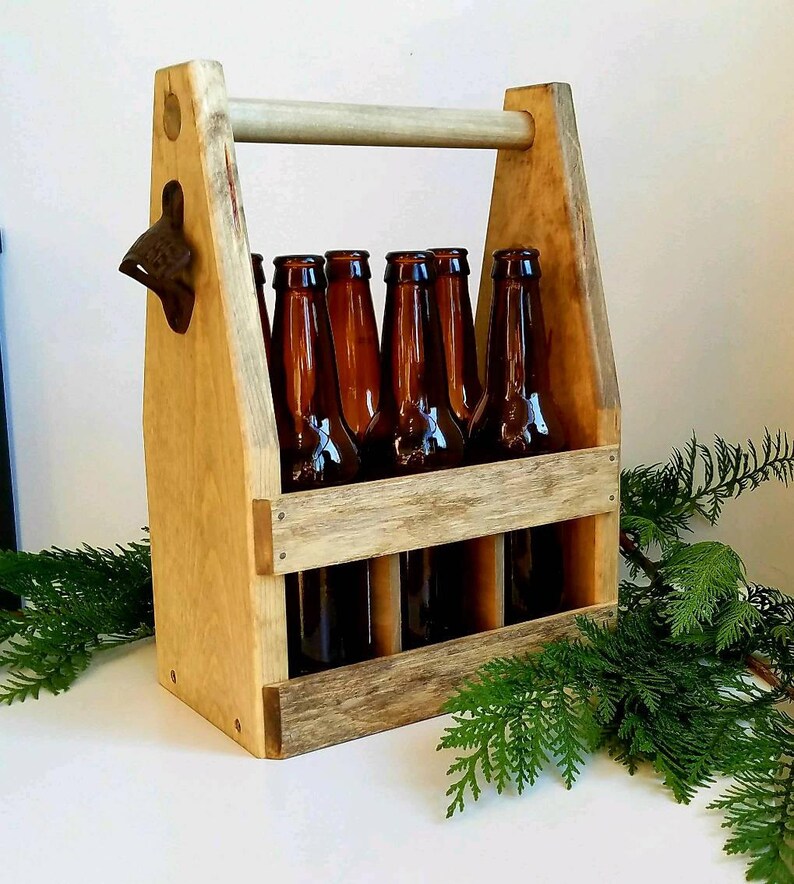 Wooden Beer Tote, Beer Caddy, 6 Pack, Rustic, Groomsman Gift, Gift for ...