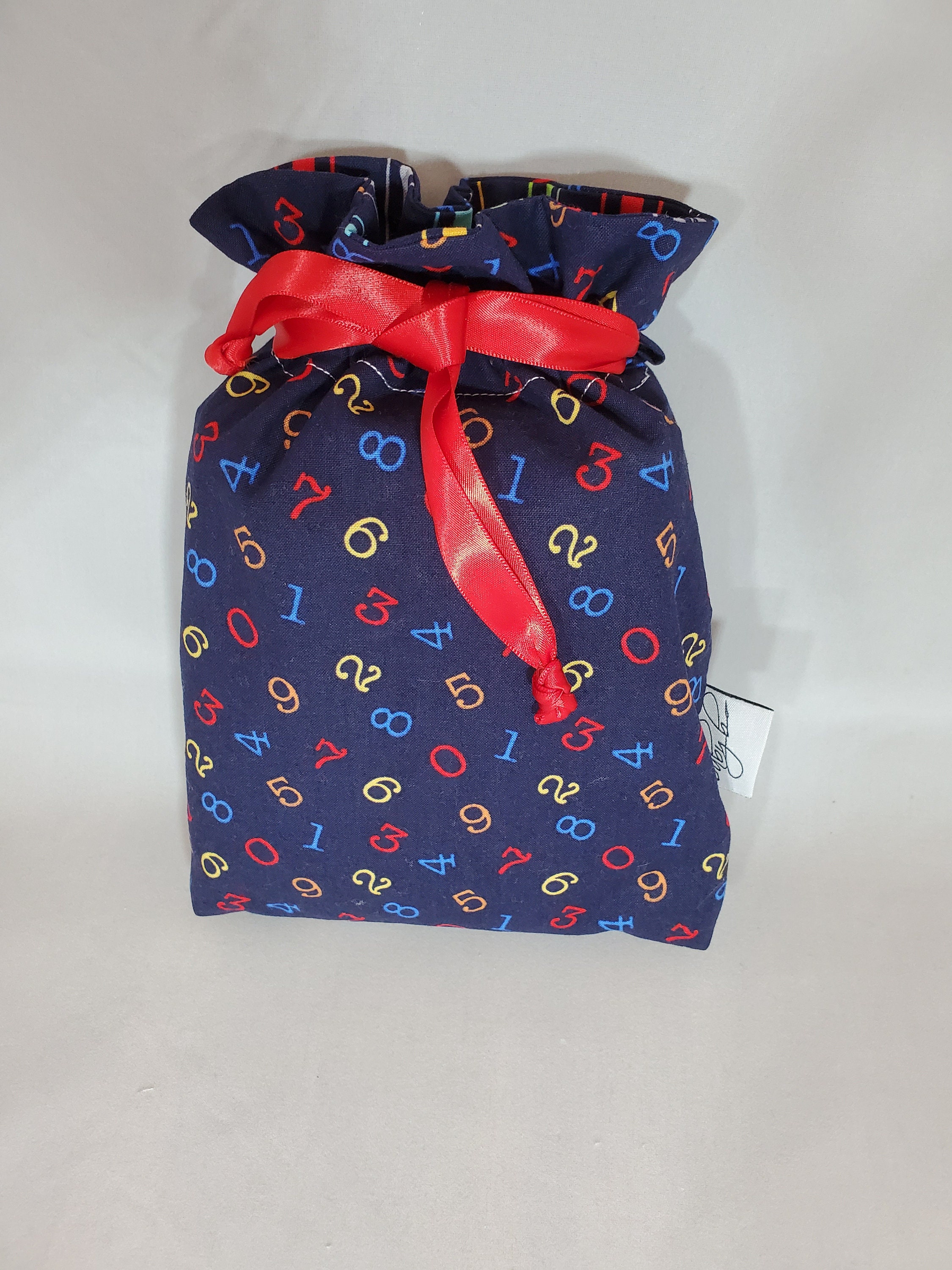 Small Drawstring Bag - Colorful Numbers on Navy With Red Ties - Etsy