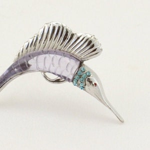 40s JELLY BELLY Carved Lucite Sword Fish ST Pin Lavender Rhinestone ...