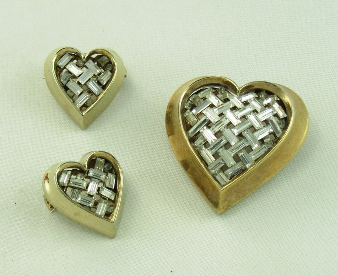 Book Reference TRIFARI 40s Rhinestone Latticework Triple Pin Set HEART ...