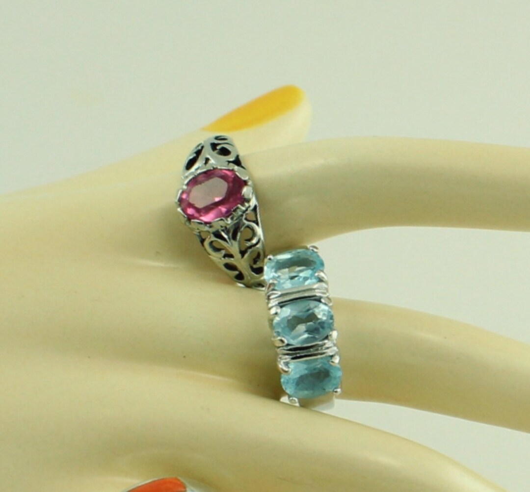 STERLING Pink Blue ST Ring SETA 90s Lot Disaster Relief - Etsy