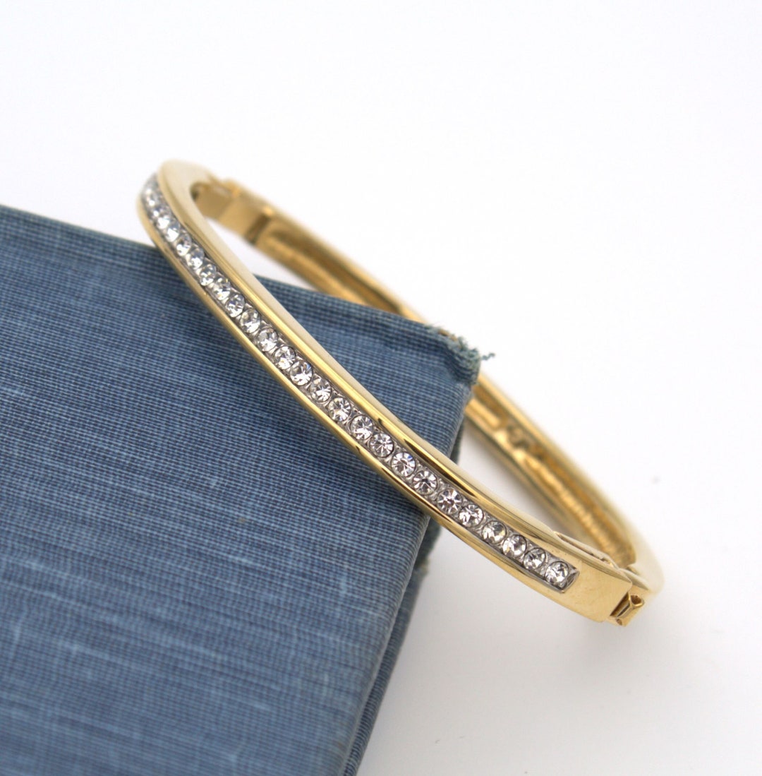 90s SWAROVSKI Signature SWAN Logo Rhinestone Hinged GT Bangle Bracelet ...
