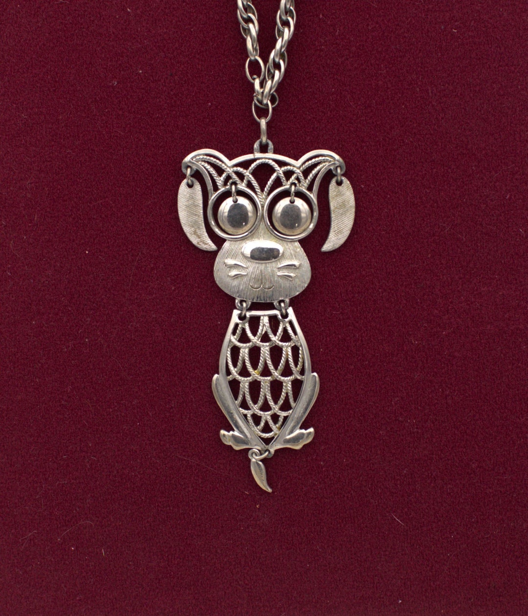LARGE 60s Puppy Dog Dangly Tail ARTICULATED Pendant ST Necklace ...