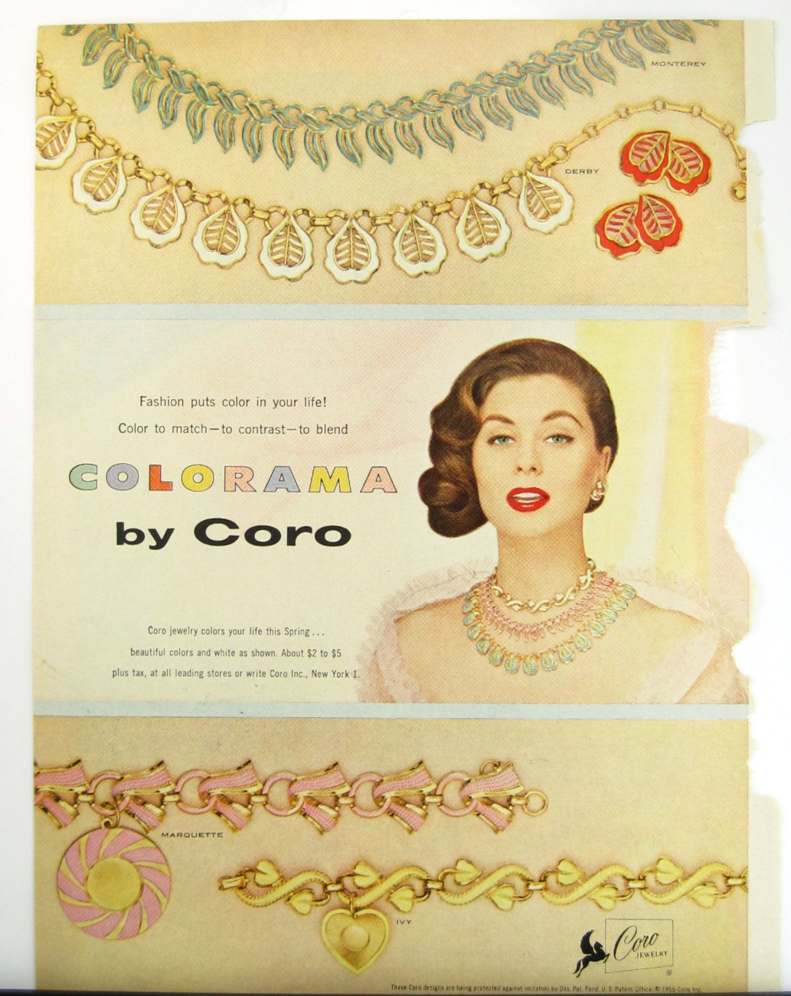 1955 Full Color Fashion Magazine Advertising CORO Jewelry | Etsy